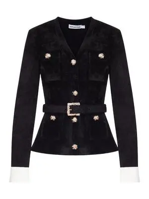 SELF-PORTRAIT Velvet Jacket With Jewel Buttons And Belt - Black
