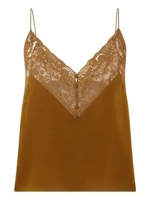 Saint Laurent Lace-trimmed Silk-satin Camisole - Brown