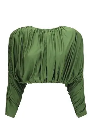 SELF-PORTRAIT Draped Jersey Top - Green
