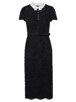 SELF-PORTRAIT Lace Midi Dress With Contrasting Collar - Black