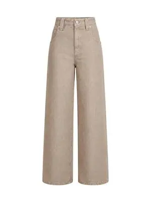 Brunello Cucinelli Beige Lamé Denim Baggy Trousers With Embellishment - Cream