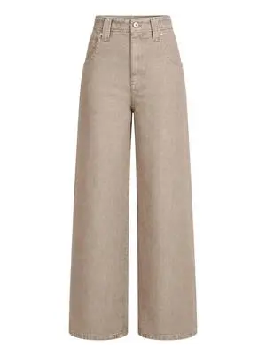 Brunello Cucinelli Beige Lamé Denim Baggy Trousers With Embellishment - Cream
