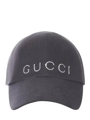 Gucci Baseball Cap With Crystal Logo - Black