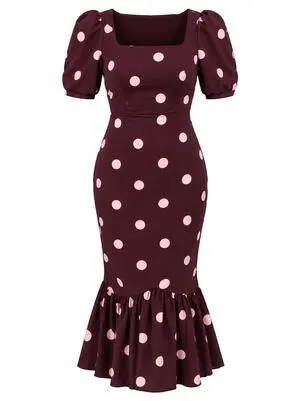 GIRL IN MIND Jennifer Wine Polka Midi Dress - Red