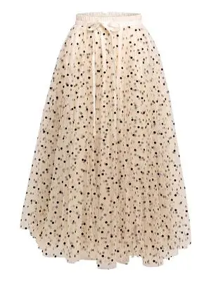 TANTRA SPAIN SL Neutrals Polka-dot Tulle Midi Skirt, A-line Cut, Elastic Waistband With A Bow Ecru - Beige