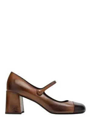 Miu Miu Cognac/dark Leather Mary Jane Pumps - Brown