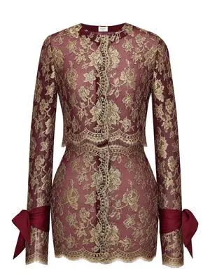 Saint Laurent Pepin Mini Dress In Metallic Lace - Red
