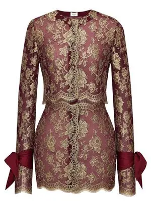 Saint Laurent Pepin Mini Dress In Metallic Lace - Red