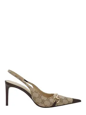 Gucci Beige Donna Slingback Pumps In Gg Fabric - Cream
