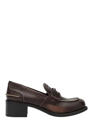 Miu Miu Ebony Calfskin Loafers - Brown