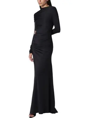 Victoria Beckham Long Dress With Draped Shoulders - Black