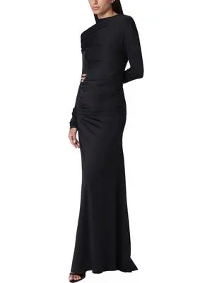 Victoria Beckham Long Dress With Draped Shoulders - Black