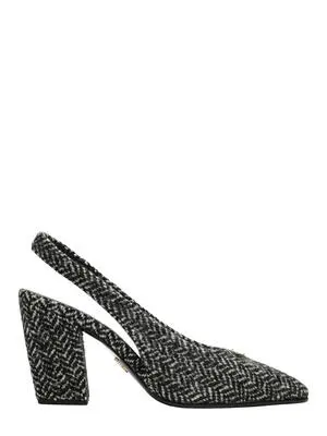 Prada And Black Slingback Pumps In Chevron Fabric - White