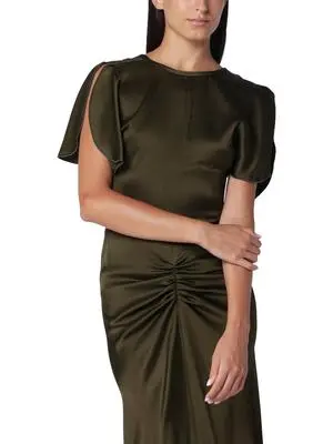 Victoria Beckham Bela Crepe Satin Top - Green