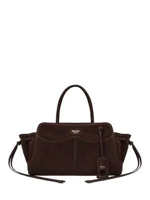 Prada Large Dark Suede Carry Bag - Brown