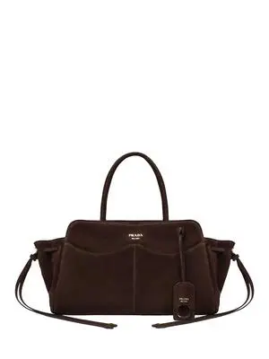 Prada Large Dark Suede Carry Bag - Brown