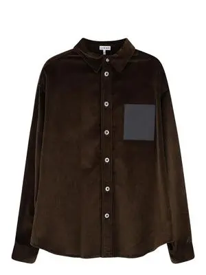 Loewe Corduroy Shirt With Leather Pocket - Brown