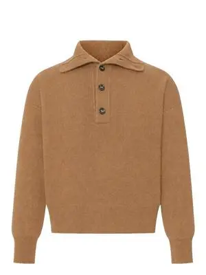 AMI Paris Wool Sweater With Polo Collar - Brown