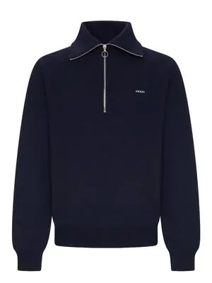 Prada Prada Men Knitted Polo Shirt With Prada Logo Blue