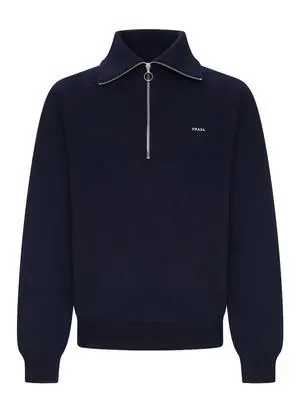Prada Knitted Polo Shirt With Logo - Navy