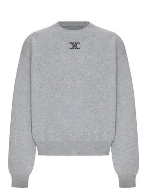 Celine Cashmere Crew-neck Sweater With Front Logo - Gray
