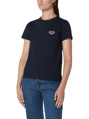 A.p.c. Dark Cotton T-shirt With Embroidery - Blue