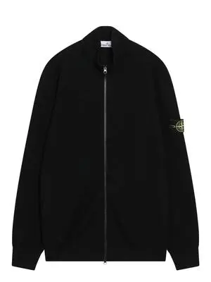 STONE ISLAND Stone Island Black Zip-Up Sweater In Pure Wool Men