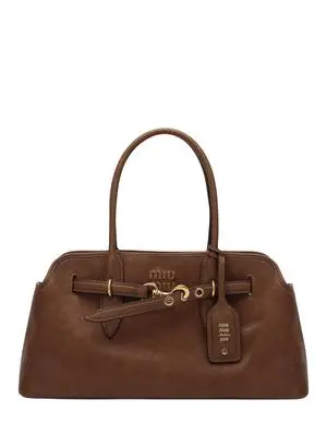 Miu Miu Aventure Large Bag In Rovere-coloured Nappa Leather - Brown