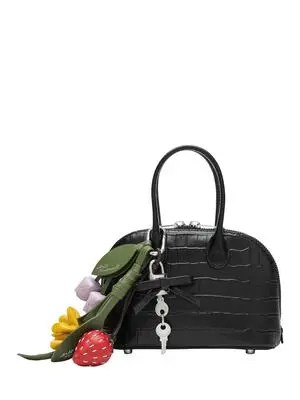 SELF-PORTRAIT Mini Bowling Bag In Embossed Leather - Black