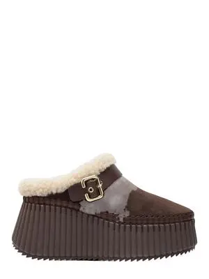 Chloé Nama Suede Wedge Mules - Brown