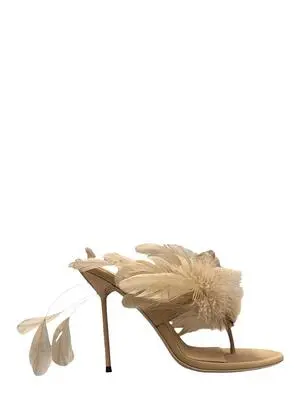 Paris Texas Wmns Lidia Feather Thong Mule 'honey' Tan