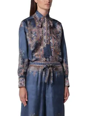 Zimmermann Zimmermann Valiant Relaxed Navy Silk Shirt Women Blue