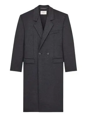 Saint Laurent Cappotto In Feltro Di Lana Pettinata Double-face - Gray