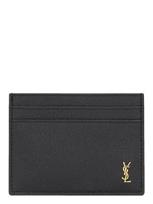 Saint Laurent Portacarte Tiny Cassandre In Pelle Martellata - Black