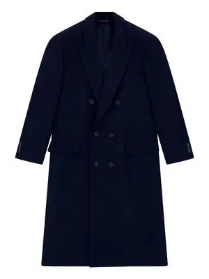 Giorgio Armani Cappotto In Lana Vergine E Cashmere Con Motivo Chevron - Blue