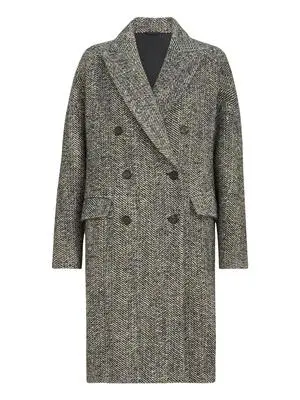 Brunello Cucinelli Cappotto In Chevron Dazzling Di Lana Vergine E Alpaca Con Monile - Gray