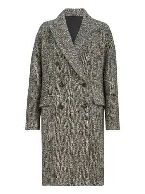Brunello Cucinelli Cappotto In Chevron Dazzling Di Lana Vergine E Alpaca Con Monile - Gray