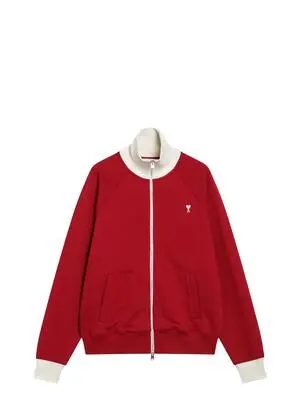 AMI Paris De Coeur Zip-up Sweatshirt In Cotton, /ivory - Red