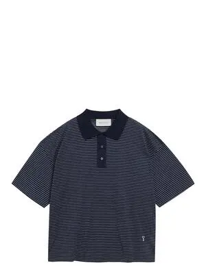 AMI Paris Blue/white Striped De Coeur Polo - Black