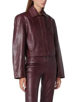 ROTATE BY BIRGER CHRISTENSEN Rotate Boxy Square Brown Leather Jacket Women