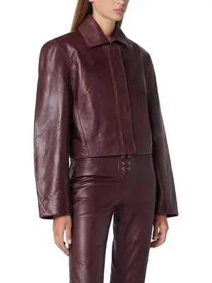 ROTATE BY BIRGER CHRISTENSEN Boxy Square Brown Leather Jacket - Red