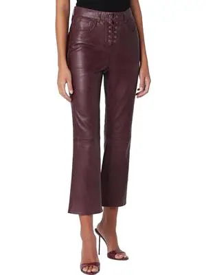 ROTATE BY BIRGER CHRISTENSEN Brown Leather Flared Capri Pants - Red