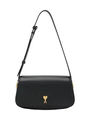 AMI Paris Paris Paris Leather Shoulder Bag - Black