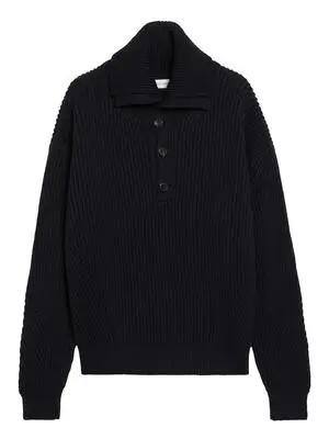 Dries Van Noten Navy Ribbed Sweater In Wool - Blue