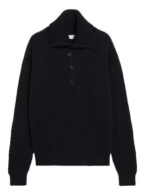 Dries Van Noten Navy Ribbed Sweater In Wool - Blue
