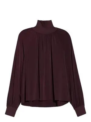 Vince Rib Trim Gathered Long Sleeve Top - Plum