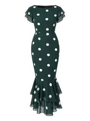 GIRL IN MIND Roxy Boat Neck Frill Midi Spot - Green
