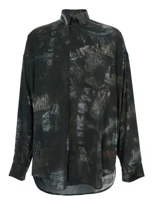 Balenciaga Shirt With All-over Print In Viscose - Black
