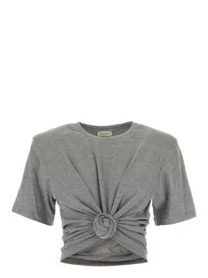 Magda Butrym Knot-detail Padded-shoulder T-shirt Grey