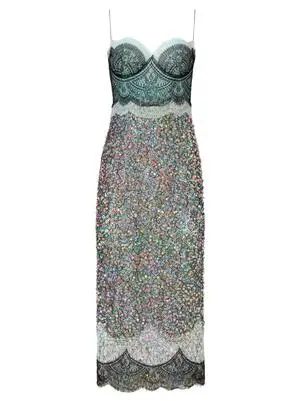 Costarellos Lindra Lace Sequined Midi Dress - Blue